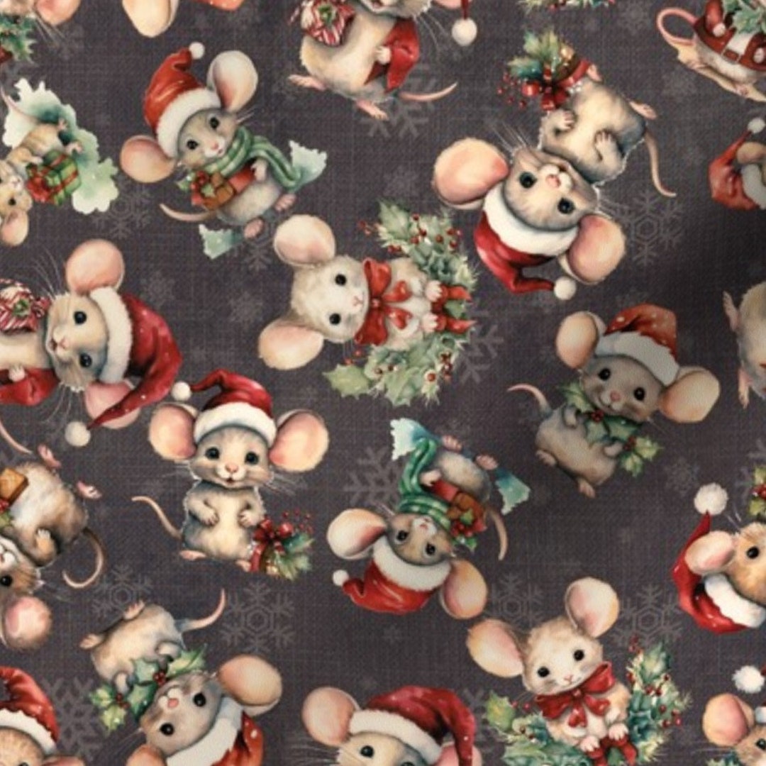 Christmas Mice Fabric by the Yard Matte Black Christmas Mice Fabric ...