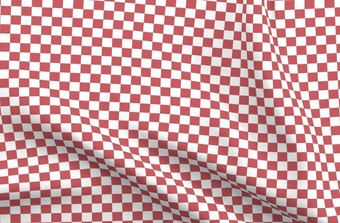 Red Retro Checker Fabric by the Yard Modern Checkered Fabric Small Red ...