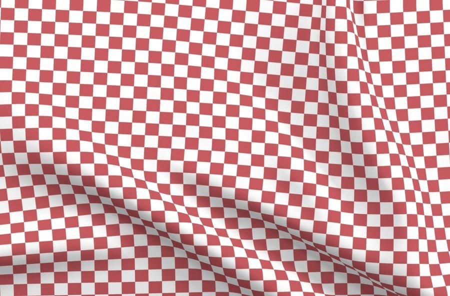 Red Retro Checker Fabric by the Yard Modern Checkered Fabric Small Red ...