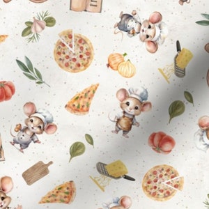 Pizza Chef Fabric by the Yard Italian Cute Mice Fabric Festa Della ...