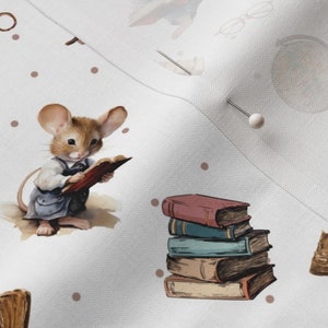 Book Fabric by the Yard Reading Boy Mice Nursery Decor Boy Mouse ...