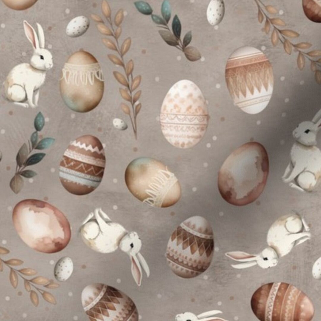 Neutral Easter Fabric by the Yard Boho Brown Easter Fabric White Bunny ...