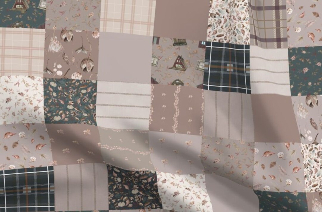 Taupe Cheater Quilt Fabric by the Yard Emerald Cheater Quilt Patchwork ...