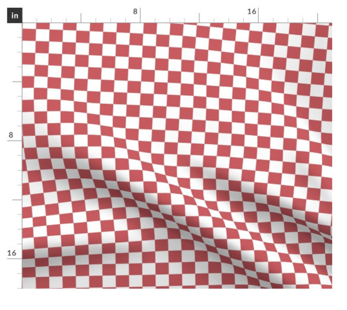 Red Retro Checker Fabric by the Yard Modern Checkered Fabric Small Red ...