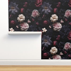 Black Floral Wallpaper With Pink Peonies Dark Background Moody ...