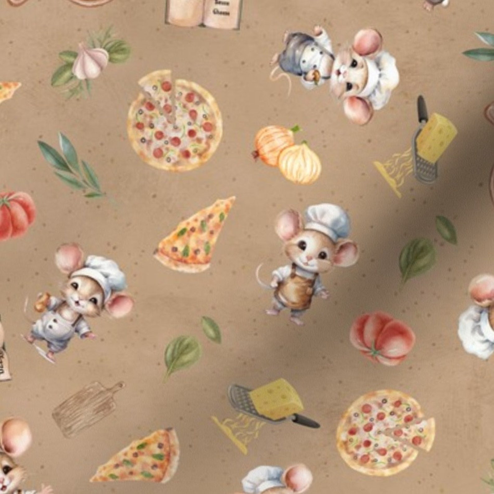 Pizza Chef Fabric by the Yard Italian Cute Mice Fabric Festa Della ...