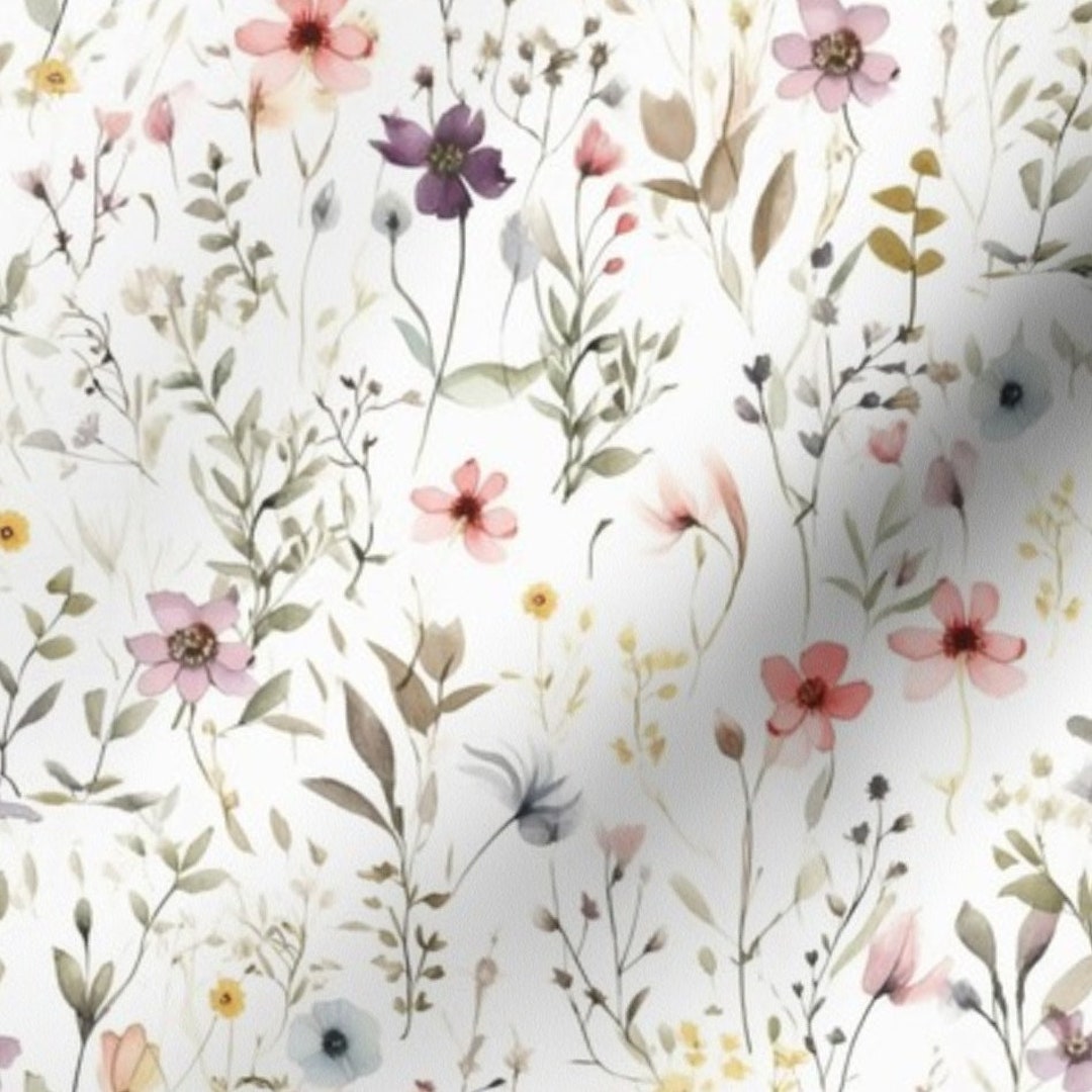 Colorful Wildflower Fabric by the Yard Small Purple Wild Flower ...