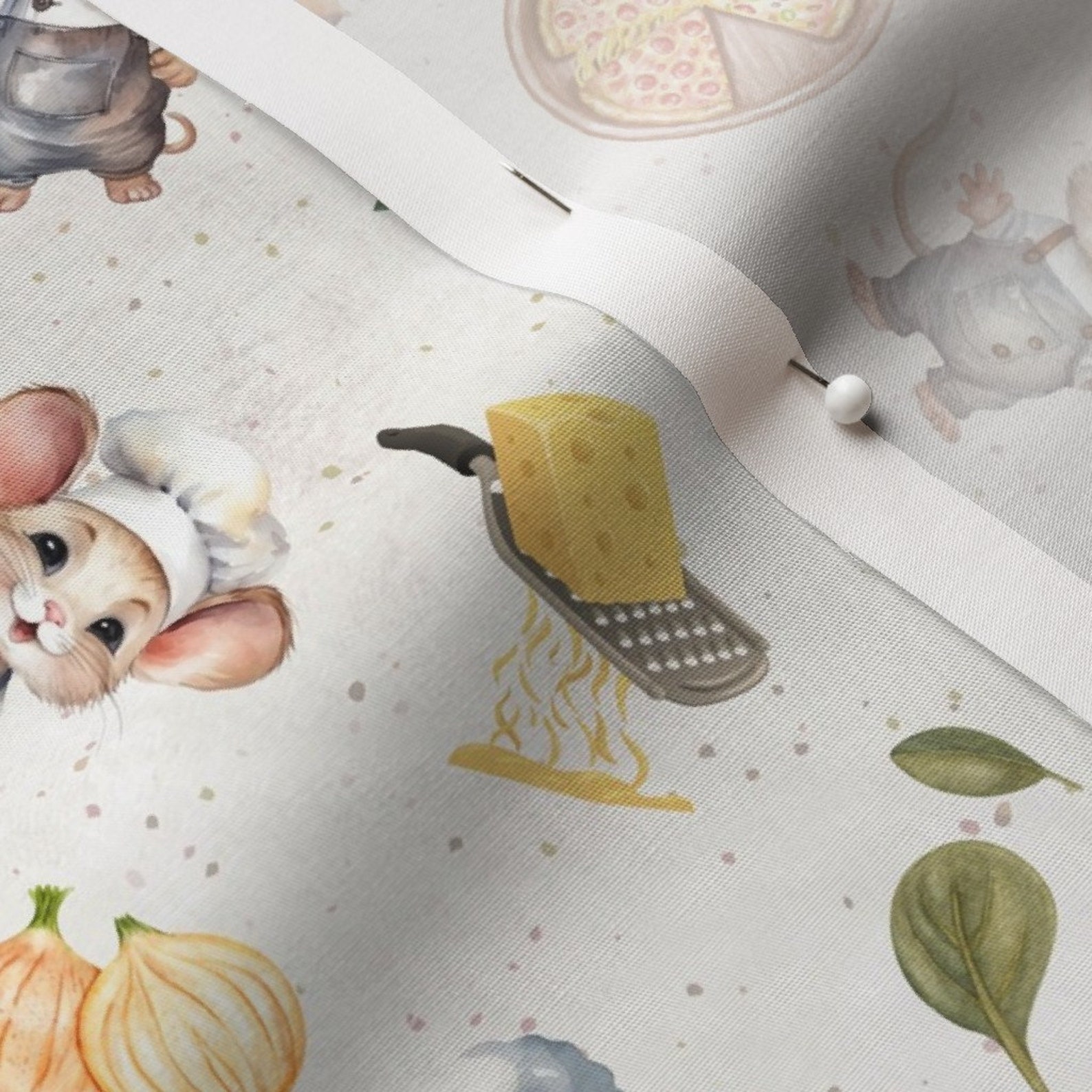 Pizza Chef Fabric by the Yard Italian Cute Mice Fabric Festa Della ...
