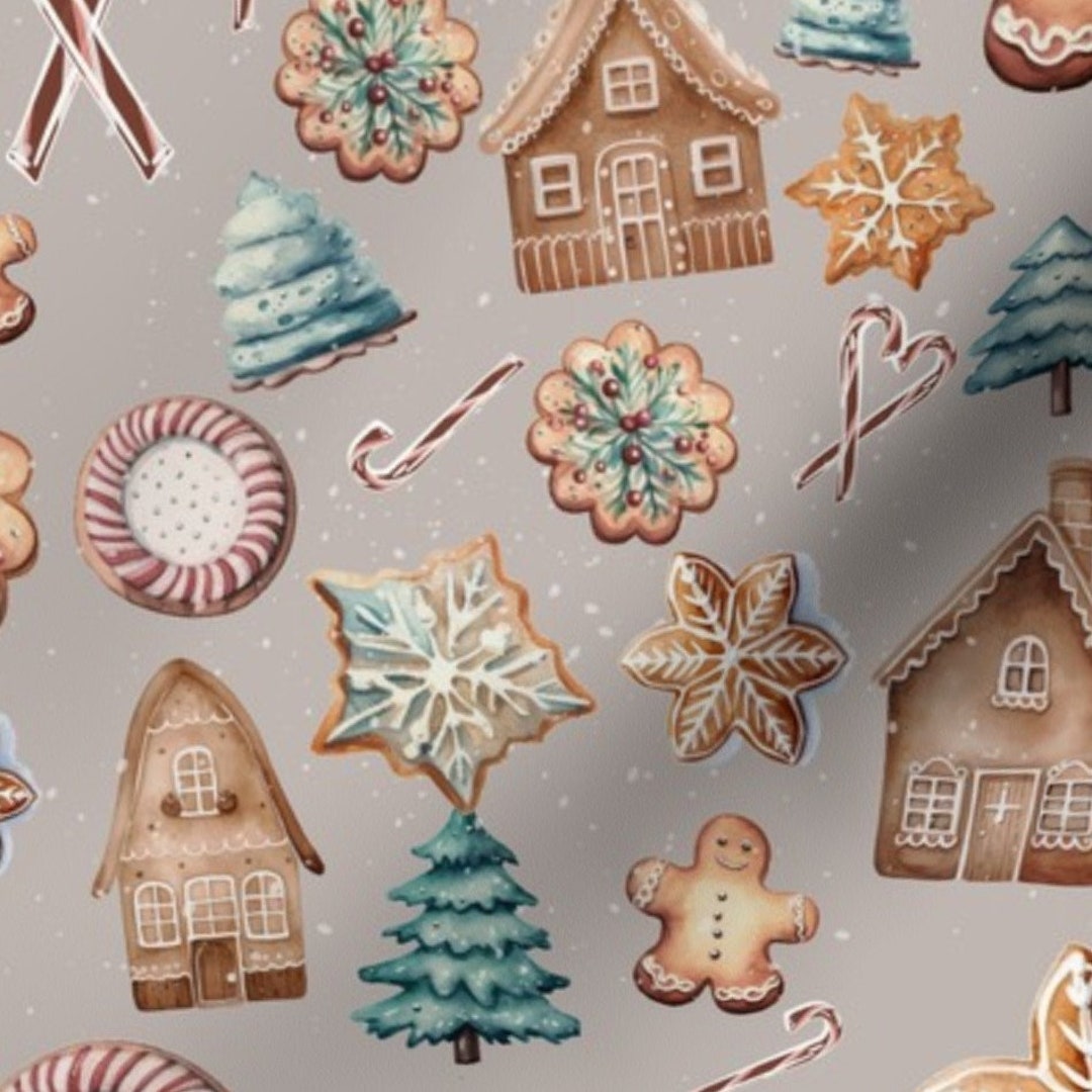 Gray Gingerbread Fabric by the Yard Gingerbread House Fabric Holiday ...