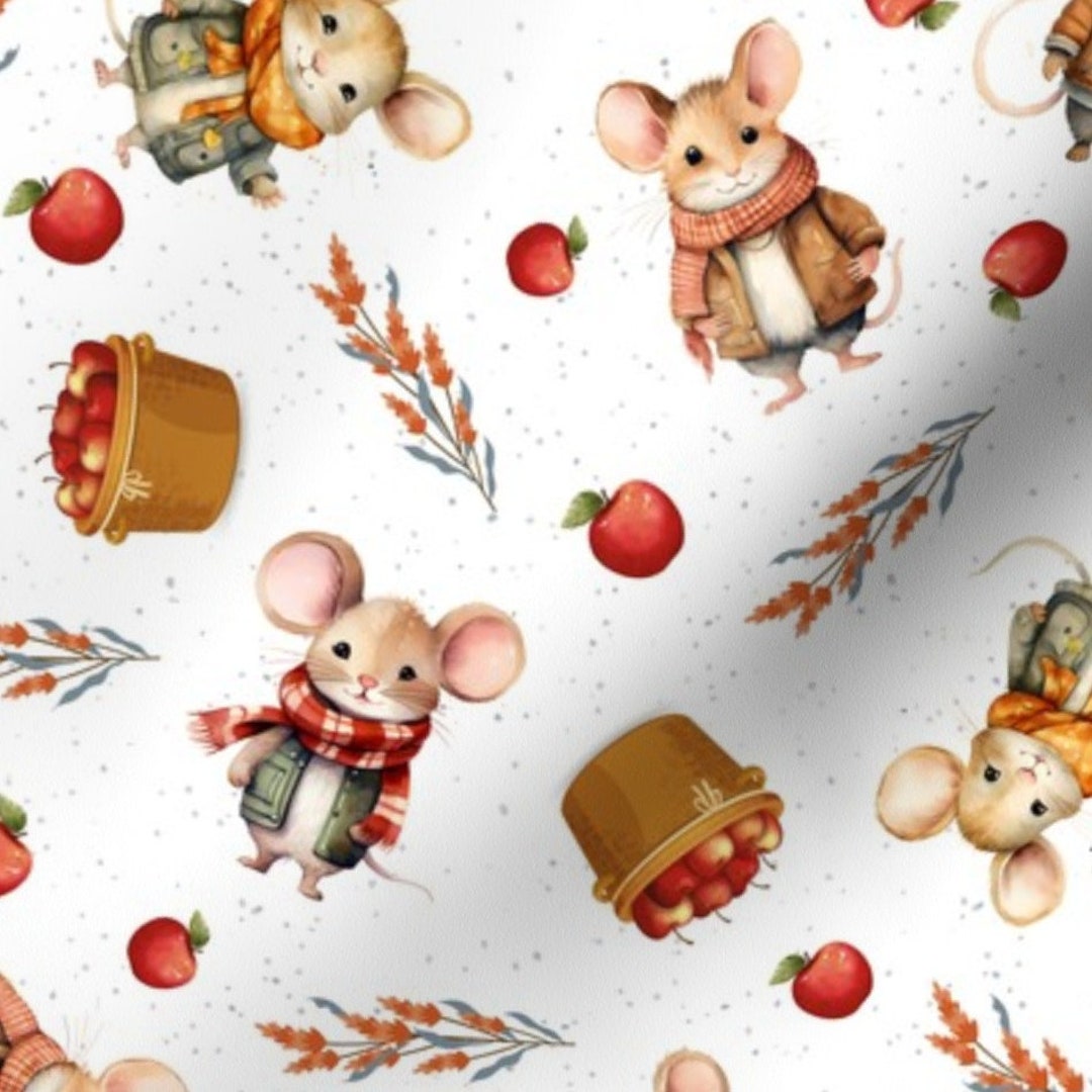 Autumn Mice Apple Fabric by the Yard Fall Harvest Mouse Quilting Cotton ...