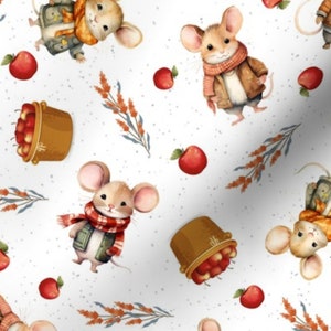 Autumn Mice Apple Fabric by the Yard Fall Harvest Mouse Quilting Cotton ...