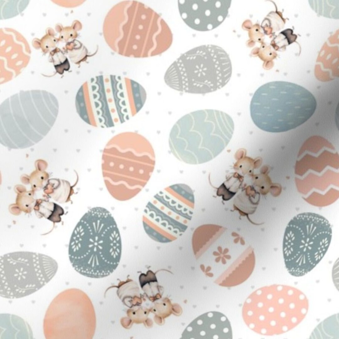 Easter Mice Fabric by the Yard Decorated Easter Egg Fabric Cute Mice ...