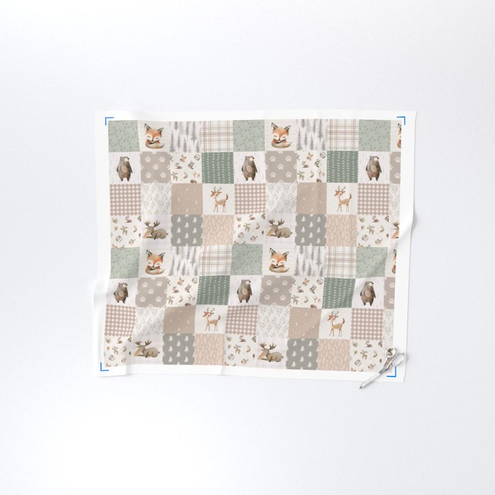 Woodland Baby Animal Cheater Quilt Fabric by the Yard Neutral Nursery ...