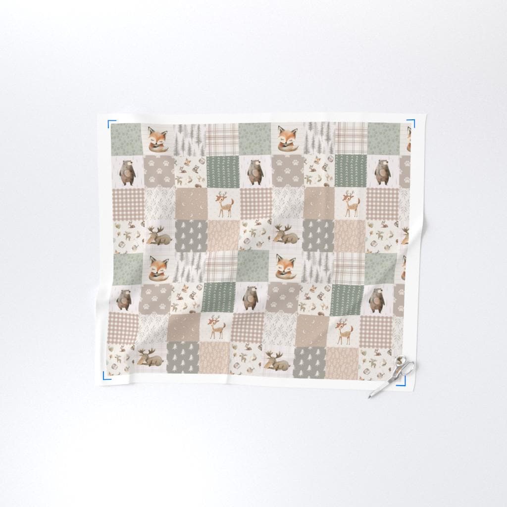 Woodland Baby Animal Cheater Quilt Fabric by the Yard Neutral Nursery ...