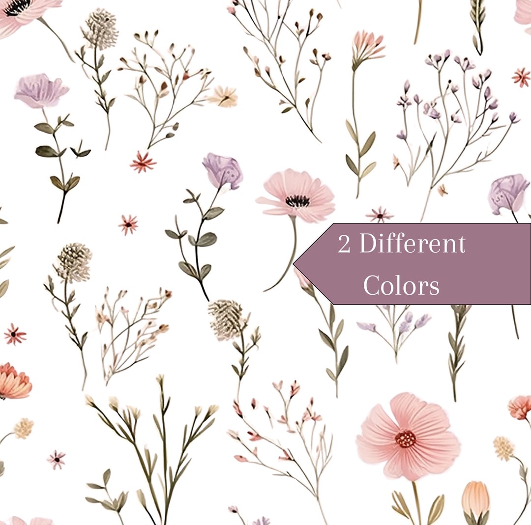 Watercolor Wildflower Fabric by the Yard Peach Flower Pansy Wild Flower ...