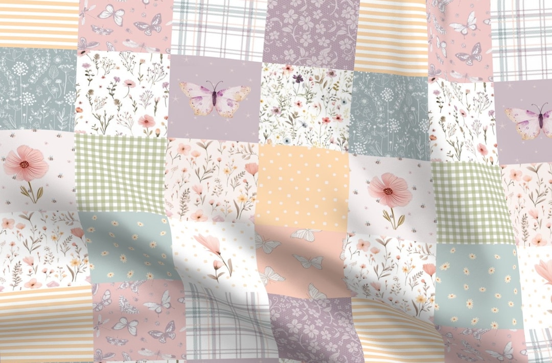 Spring Cheater Quilt Fabric by the Yard Pastel Butterfly Flower Fabric ...