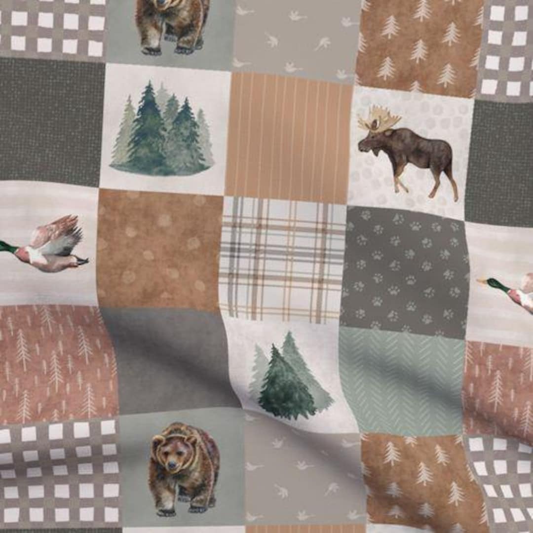 Wildlife Cheater Quilt Fabric by the Yard Modern Rustic Baby Boy ...