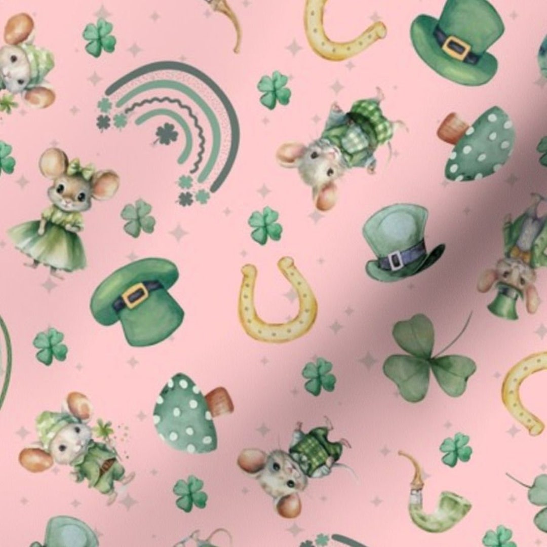 Pink St Patricks Day Fabric by the Yard Pink St. Pattys Retro St ...