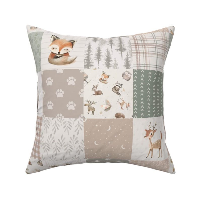 Woodland Baby Animal Cheater Quilt Fabric by the Yard Neutral Nursery ...