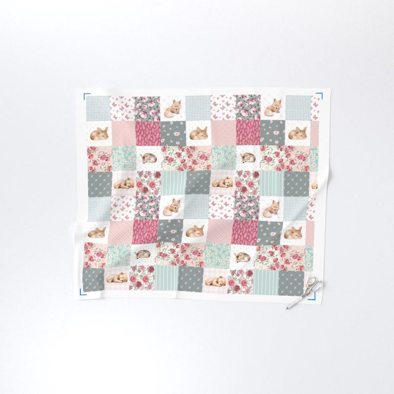 Pink Woodland Baby Animal Wholecloth Cheater Quilt Top Fabric by the ...