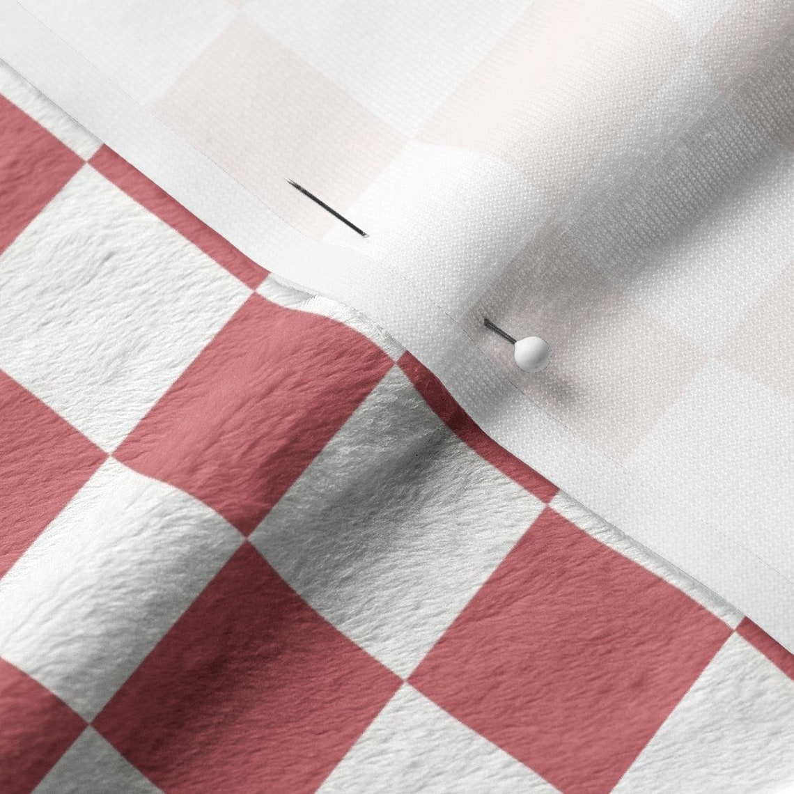 Red Retro Checker Fabric by the Yard Modern Checkered Fabric Small Red ...