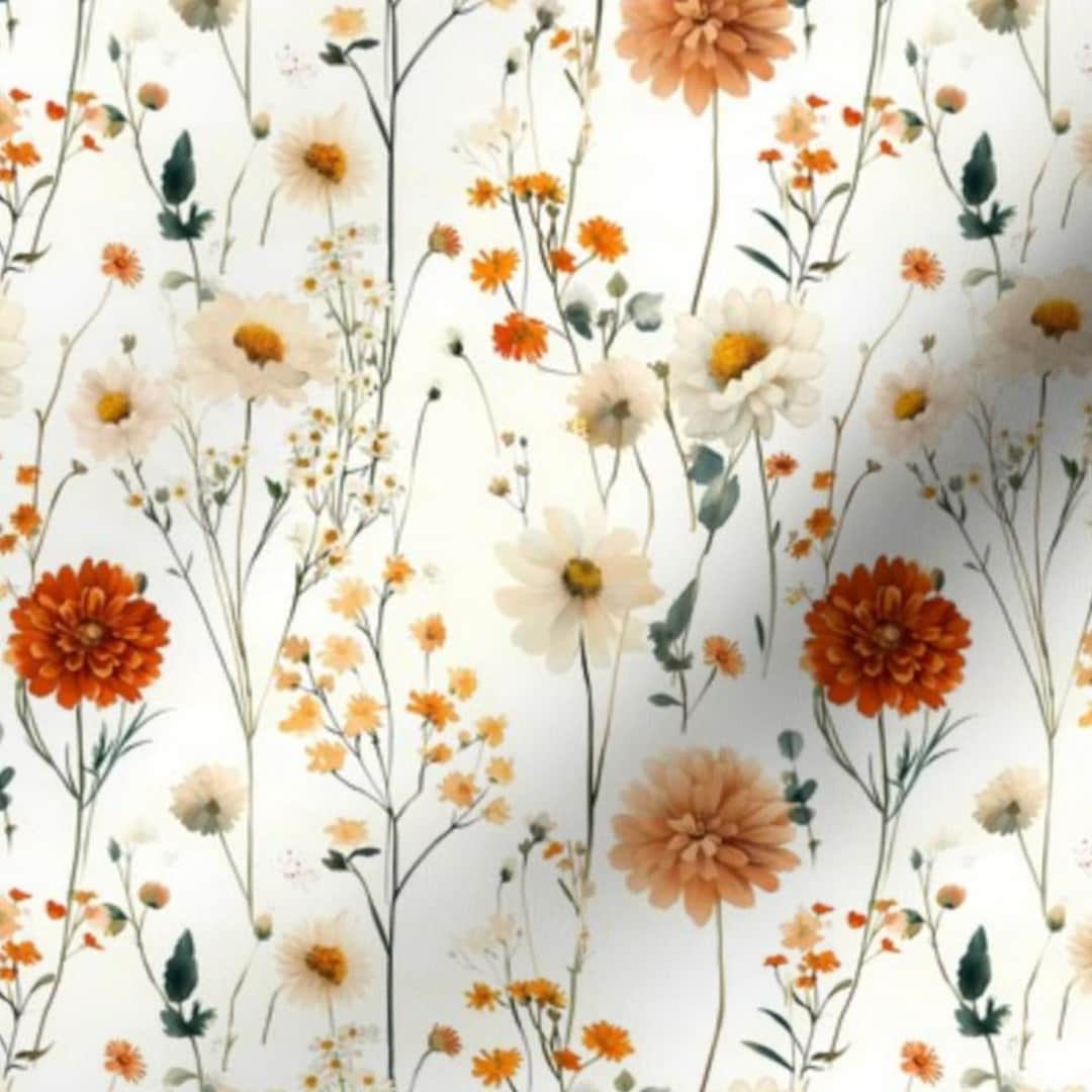 Autumn Wildflower Fabric by the Yard Farmhouse Burnt Orange ...