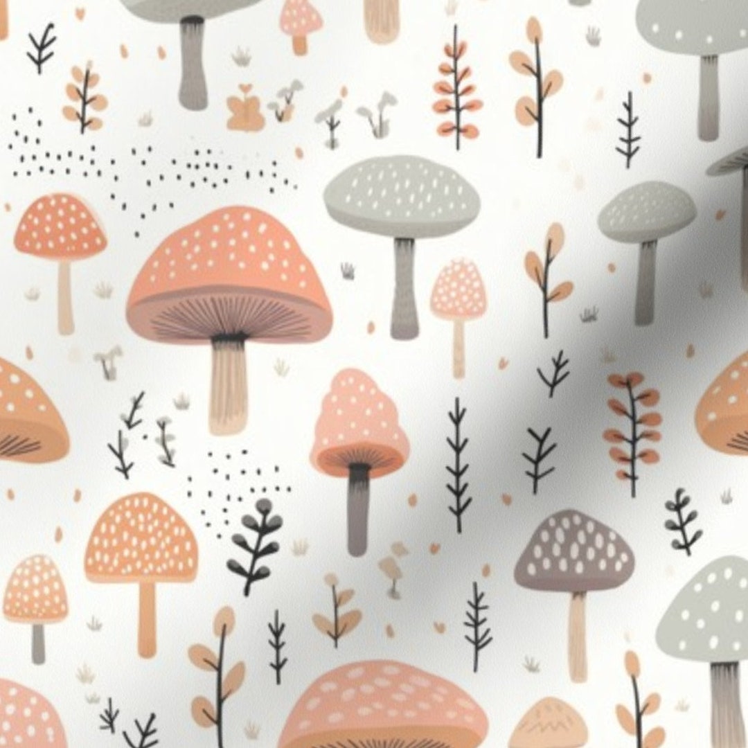 Botanical Mushroom Fabric by the Yard Pastel Mushroom Nursery Fabric ...