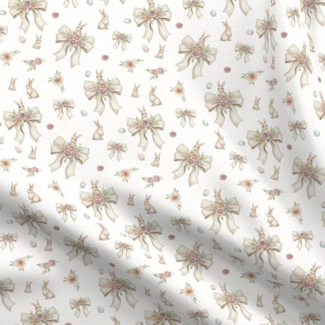 Easter Bunny Croquette Fabric by the Yard Pastel Eggs Bow Soft Floral ...