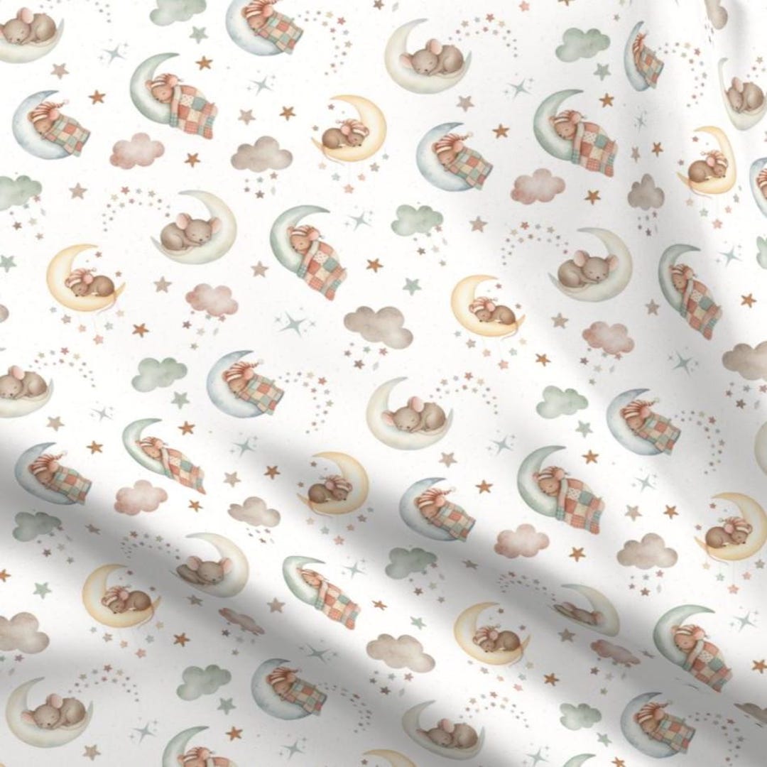 Sleeping Baby Mice Fabric by the Yard Watercolor Vintage Storybook ...