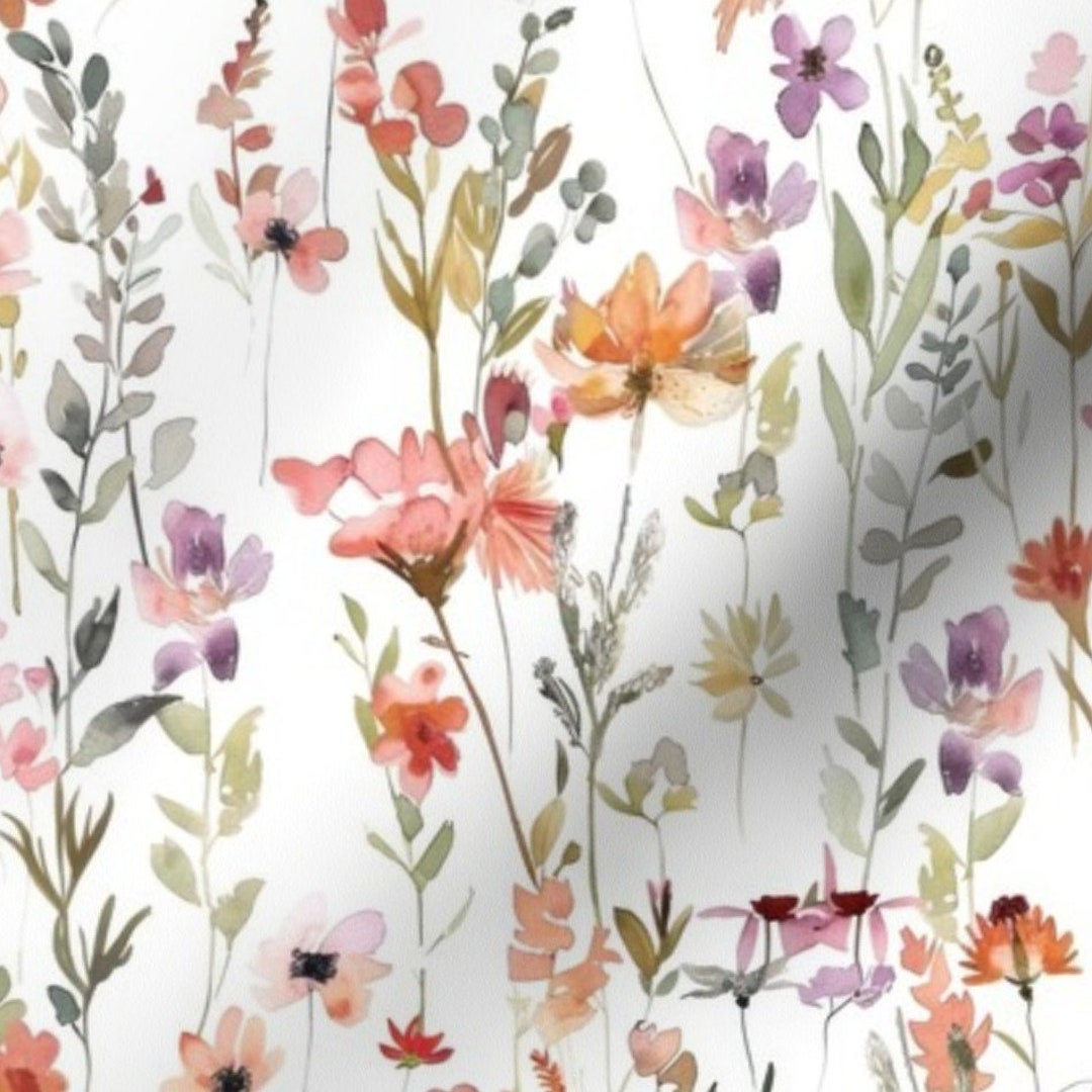 Colorful Wildflower Fabric by the Yard Bright Small Floral Pansy Fabric ...