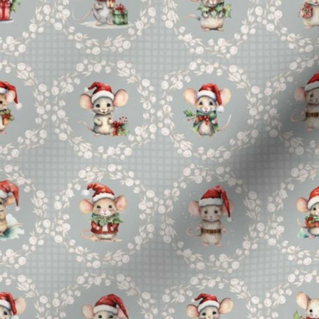 Christmas Mice Fabric by the Yard Holiday Mice Fabric Christmas Quilt ...