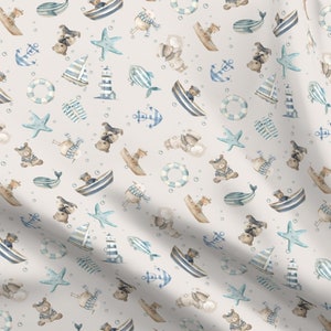 Nautical Teddy Bear Fabric by the Yard Dusty Blue Gray Boy Nautical ...