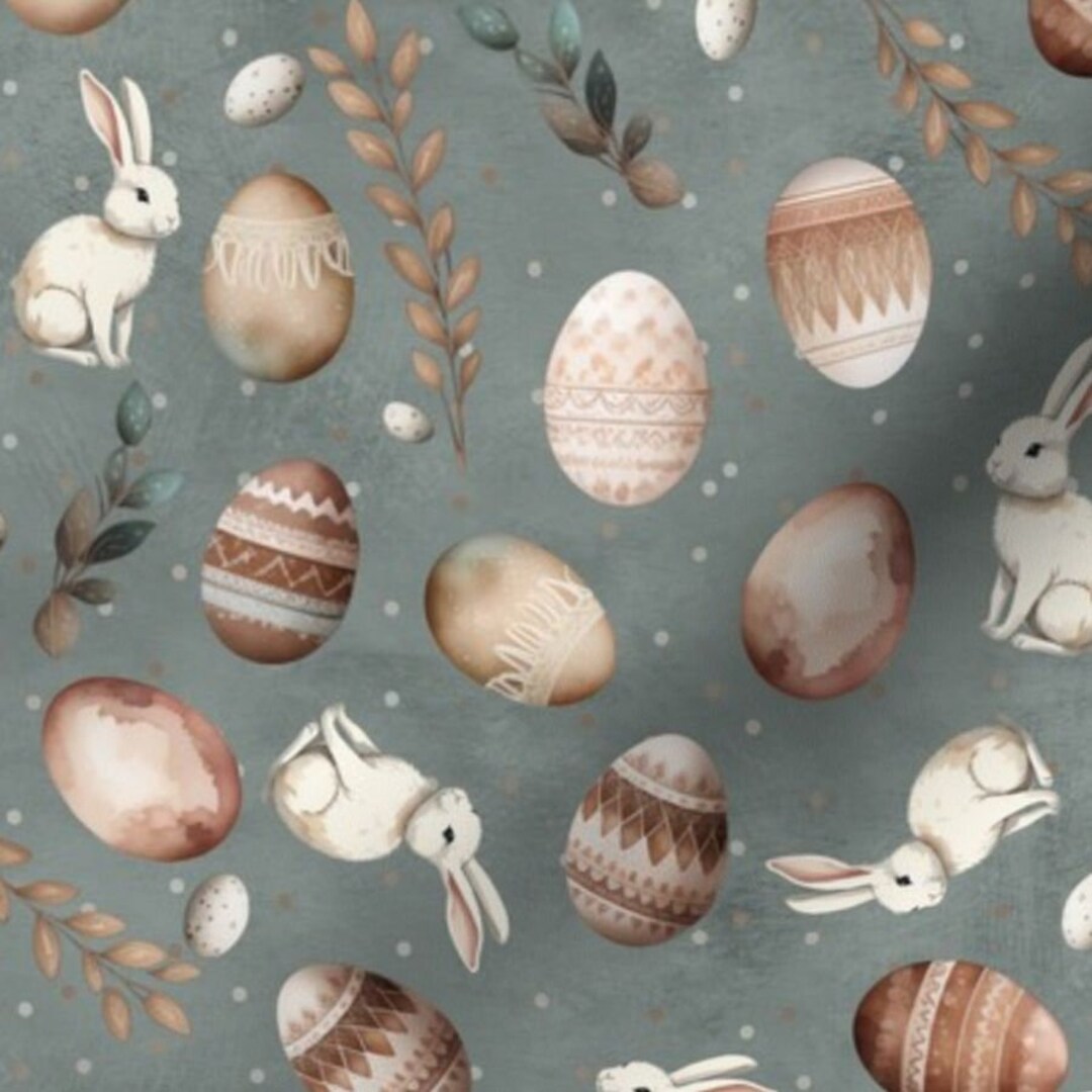 Boho Easter Fabric by the Yard Sage Easter Fabric White Bunny Easter ...