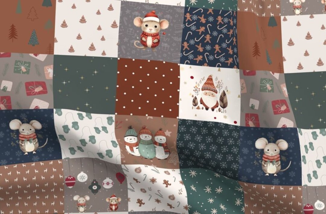 Christmas Cheater Quilt Fabric by the Yard Christmas Mice Fabric ...