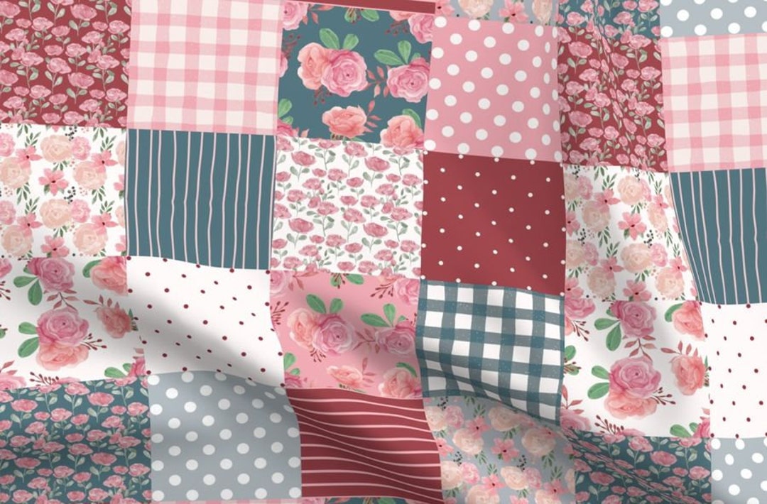 Modern Floral Cheater Quilt Fabric by the Yard Pink Blue Floral ...