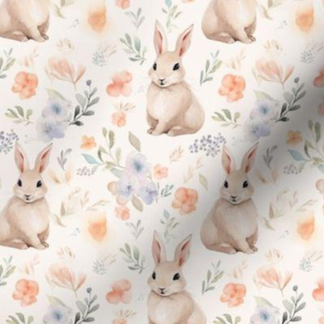 Baby Bunny Lavender Fabric by the Yard Easter Bunny Pastel Spring ...