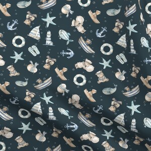 Nautical Teddy Bear Fabric by the Yard Dusty Blue Gray Boy Nautical ...
