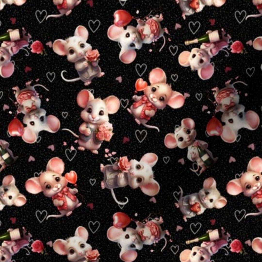 Valentines Mice Fabric by the Yard Valentines Day Mice Fabric Black ...