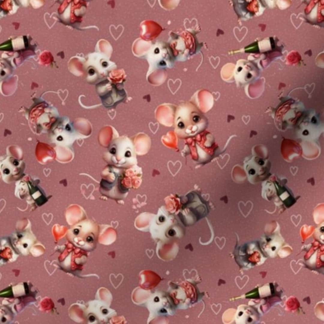 Dusty Pink Valentines Mice Fabric by the Yard Valentines Day Mice ...