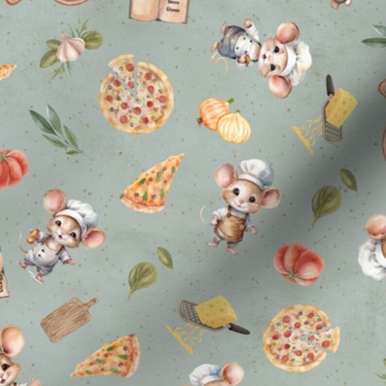 Pizza Chef Fabric by the Yard Italian Cute Mice Fabric Festa Della ...