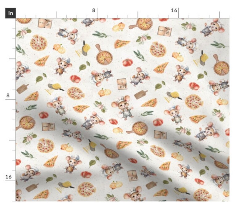 Pizza Chef Fabric by the Yard Italian Cute Mice Fabric Festa Della ...