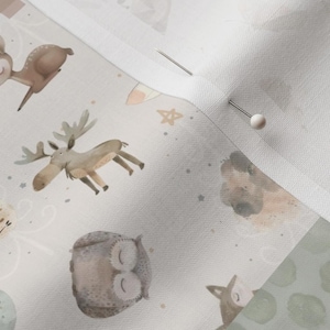 Woodland Baby Animal Cheater Quilt Fabric by the Yard Neutral Nursery ...