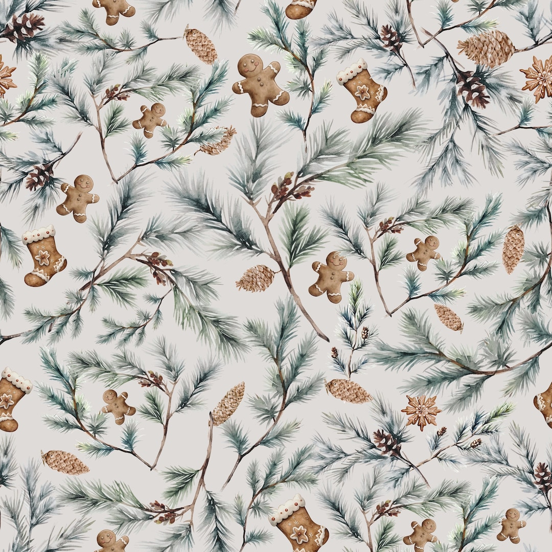 Gingerbread Man Fabric by the Yard Christmas Stocking Fabric With Pine ...