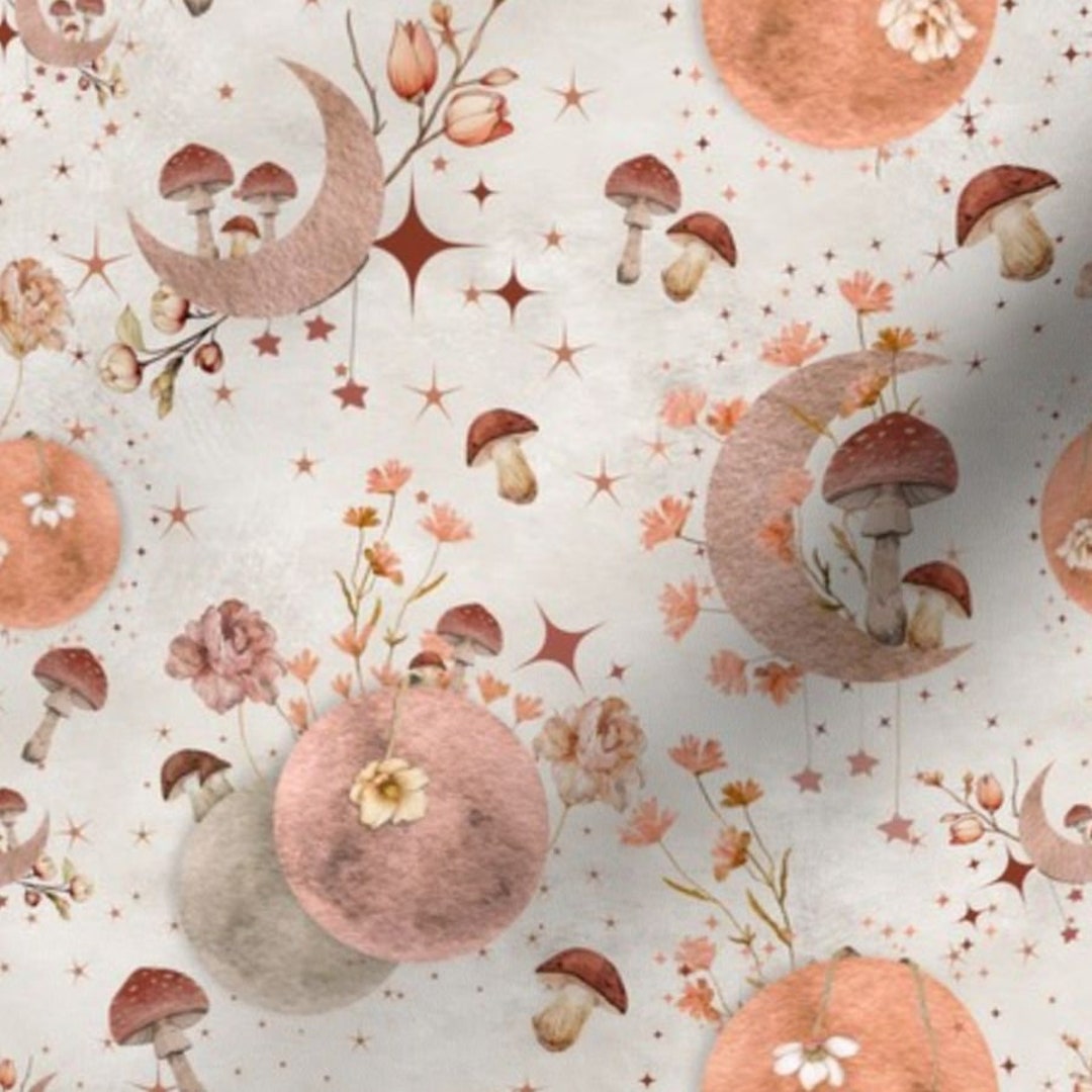 Ivory Mushroom Fabric by the Yard Fabric Mushroom Fabric Moon Fabric ...