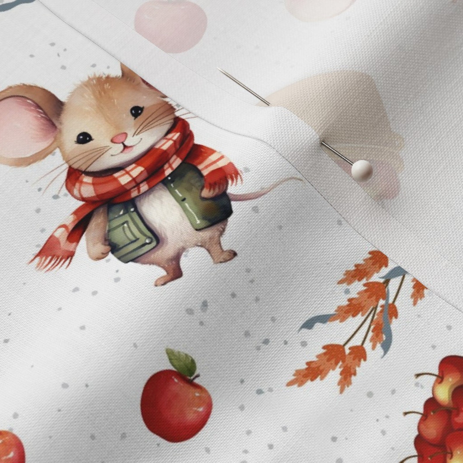 Autumn Mice Apple Fabric by the Yard Fall Harvest Mouse Quilting Cotton ...