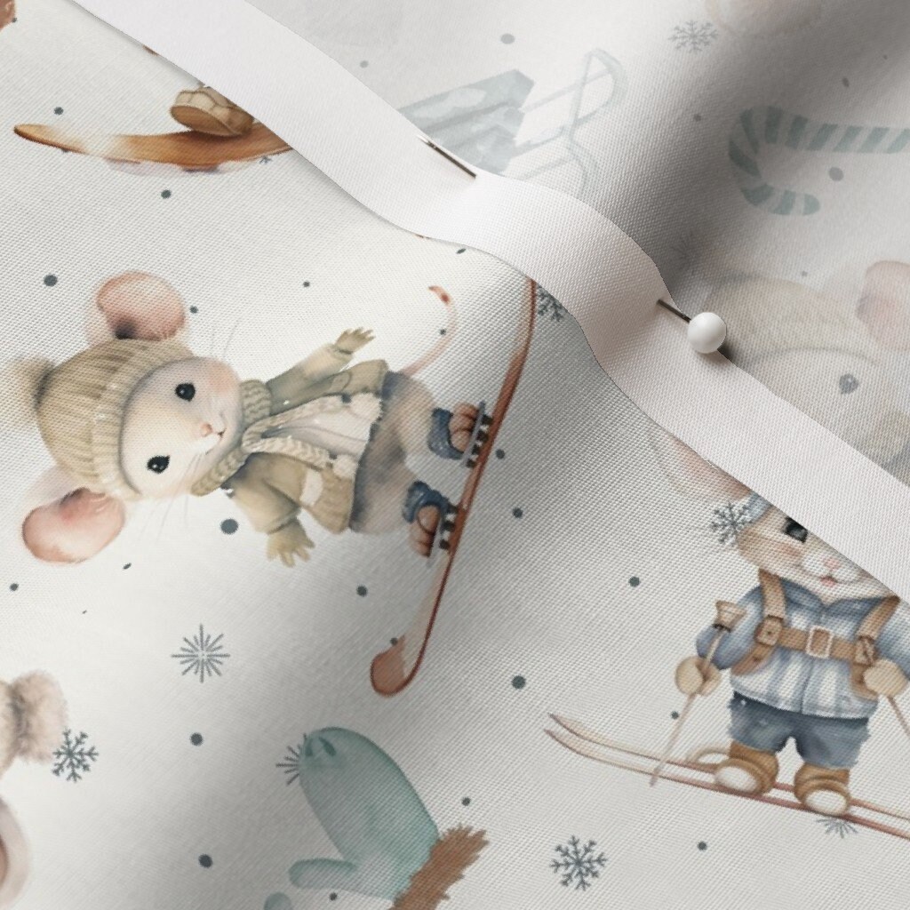 Woodland Winter Mice Fabric by the Yard Cozy Blue Winter Quilting ...