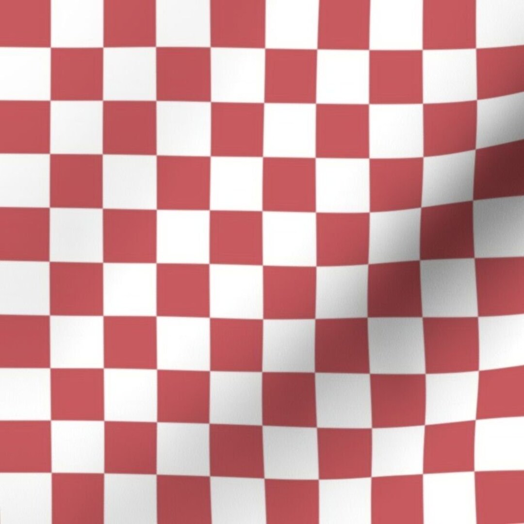 Red Retro Checker Fabric by the Yard Modern Checkered Fabric Small Red ...