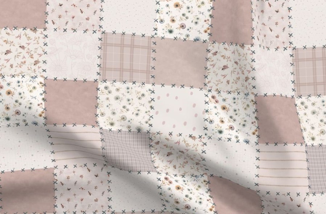 Blush Pink Cheater Quilt Fabric by the Yard Shabby Chic Patchwork ...