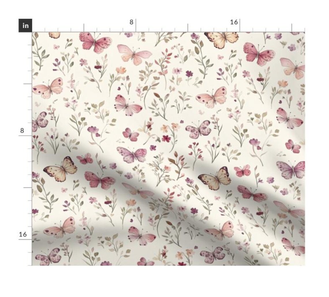 Spring Butterfly Fabric by the Yard Floral Cottage Pastel Easter Shabby ...