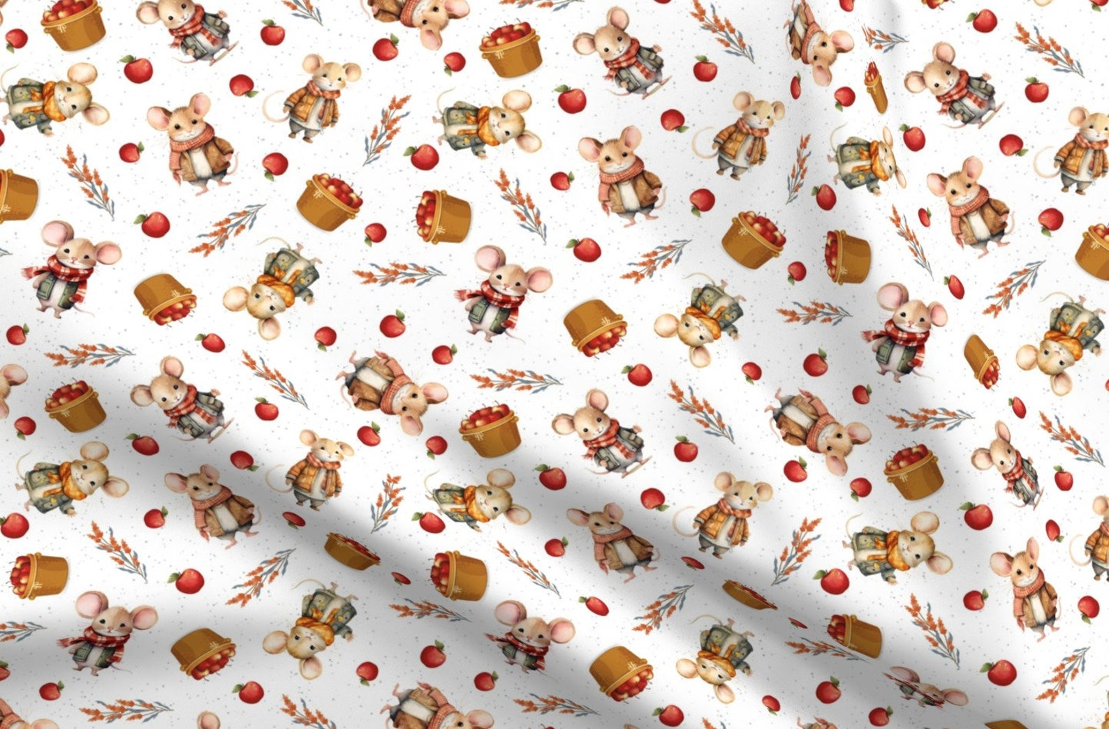 Autumn Mice Apple Fabric by the Yard Fall Harvest Mouse Quilting Cotton ...